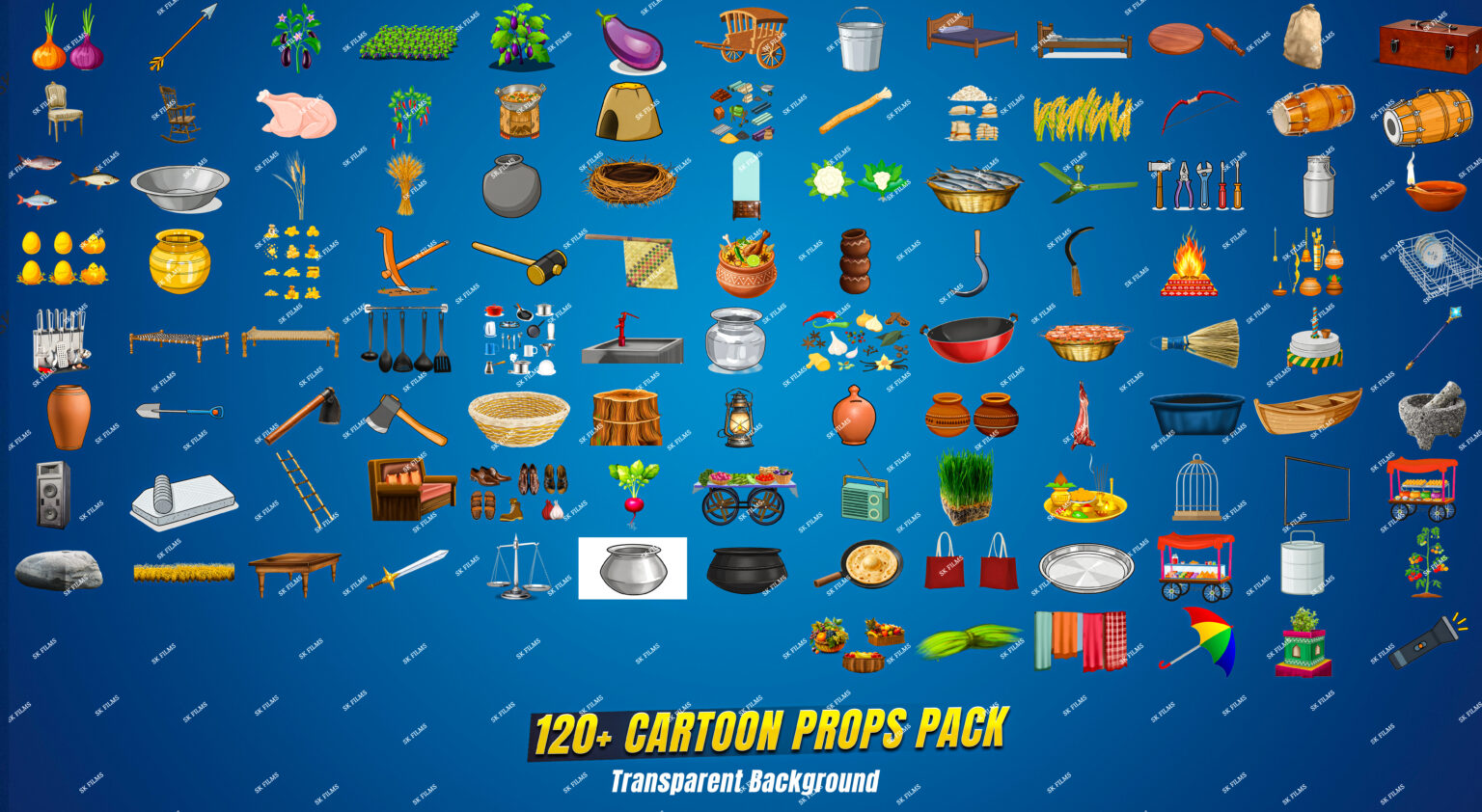 120+ Cartoon Props Pack – HD PNG - SK Animation